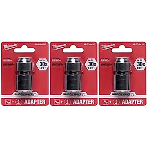Milwaukee 48-03-4410 Shockwave 1/2-Inch Square by 1/4-Inch Hex Adapter, 3 Pack