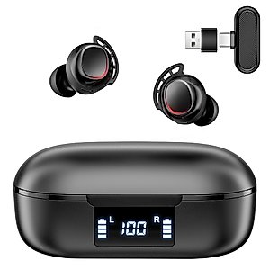 IAMJOY Wireless Gaming Earbuds, 20ms Low Latency, Game Earbuds with Mic, 2.4GHz & Bluetooth, Compact LED Display Wireless Earbuds Compatible with Meta Quest 3/2, PS5/4, Steam Deck, VR, Switch, PC