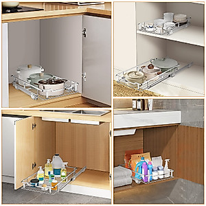 Tksrn Pull Out Cabinet Organizer, Heavy Duty Slide Out Pantry Shelves Sliding Drawer Storage for Kitchen, Bathroom, Home, 12" W x 21" D, Wire Frame, Chrome Finish（Need 13" W and 22" D Cabinet）