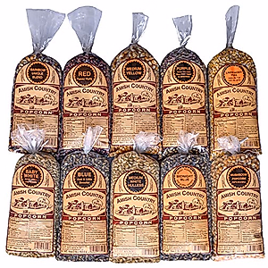 Amish Country Popcorn - 10 (1 Lb Bag) Variety Gift Set Bundle (Red, Blue, Medium White, Midnight Blue, Purple, Ladyfinger, Baby White, Rainbow, Medium Yellow, and Mushroom)