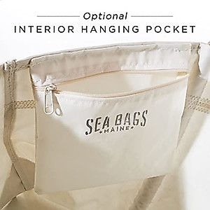 Sea Bags Recycled Sail Cloth Breton Stripe White Anchor Medium Tote Travel Tote Bag, Carry On Bag, Tote Bag for Work Rope Handles