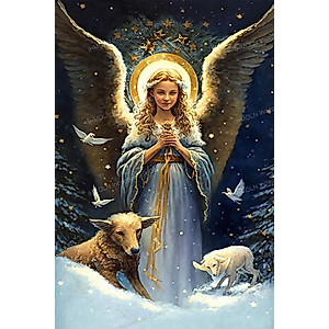 Christmas Eve Angel Girl Diamond Painting Kits for Adults - Full Round Diamonds by Number Dotting & Velvet Soft Canvas Cross Stitch Painting Kit Room Decor Classroom Decor 20x30cm