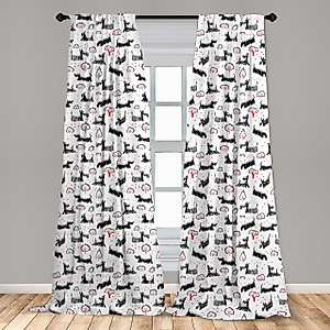 Ambesonne Scottie Dog Window Curtains, Hand-Drawn Sketched and Scribbled Scotch Breeds Playing, Lightweight Decorative Panels Set of 2 with Rod Pocket, Pair of - 28" x 84", Coral Charcoal