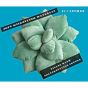 17.7in 3D Succulent Pillow, Green Plush Cactus Succulent Pillow, Green Succulent Throw Pillow for Bedroom or Living Room Home Decoration, Novelty Cactus Pillow