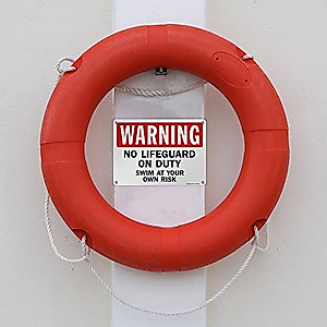 SmartSign 10 x 14 inch “Warning - No Lifeguard On Duty, Swim At Your Own Risk” Metal Sign, Screen Printed, 40 mil Laminated Rustproof Aluminum, Red, Black and White