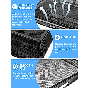 Monitor Stand Riser with Dual Pull Out Storage Drawer - Metal Mesh Desk Organizer with Drawer, Drawer, Office Supply for Computer, PC, Laptop, Printer, Notebook, iMac