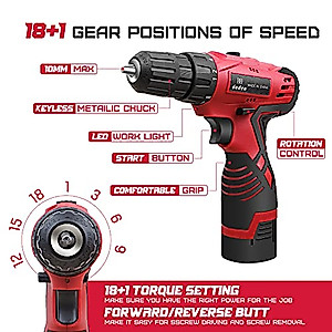 Dedeo Tool Set with Drill, 16.8V Cordless Hammer Drill Tool Kit, Cordless Drill/Driver Set with 3/8 Inch Keyless Chuck, 2PCS Battery and Charger for Home Tool Kit