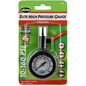 Slime 20491 Tire Pressure Gauge, Elite High Pressure Dial Gauge, Airlock Technology, Analog, 10-160 psi