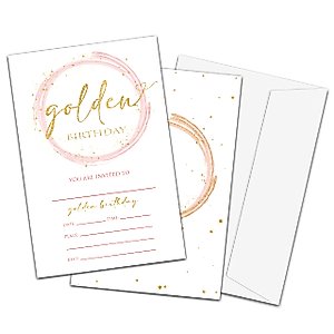 TIRYWT Golden Birthday Invitations, Fill-In Style Birthday Party Invitations with Envelopes (20-Pack), Birthday Party Decorations And Supplies -yqk-a38