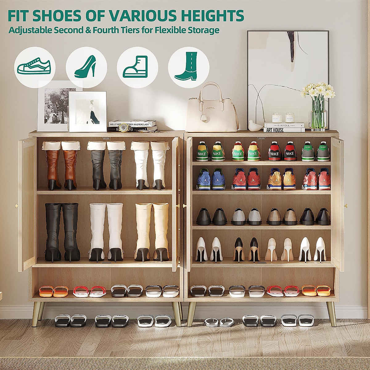 YITAHOME Rattan Shoe Cabinet with Doors, 5-Tier Shoe Storage Cabinet for Entryway, Shoe Rack Organizer Cabinet for Entryway/Hallway/Closet