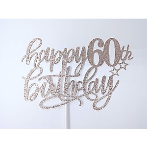 Happy 60th Birthday Cake Topper Rose Gold Glitter, 60th Anniversary Cake Topper 60 Birthday Cake Topper Rose Gold 60th Birthday Cake Decorations for Women