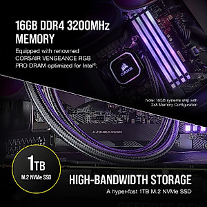 Corsair Vengeance i7300 Series Gaming PC (Liquid Cooled Intel® Core™ i5 12600K CPU, NVIDIA® GeForce RTX™ 3070 Graphics, 16GB Vengeance RGB PRO DDR4 Memory, 1TB M.2 NVMe SSD) Black