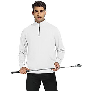 DEOLAX Mens Quarter Zip Pullover Solid 1/4 Zip Pullover Mens Athletic Long Sleeve Sweatshirt Mock Neck Golf Shirts for Men White