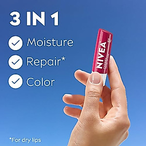 NIVEA Cherry Lip Care, Tinted Lip Balm Pack with Shea Butter, Nourishing Oils and Vitamin C & E, 3-in-1 Moisture, Repair and Color, 0.17 Oz Stick, Pack of 4