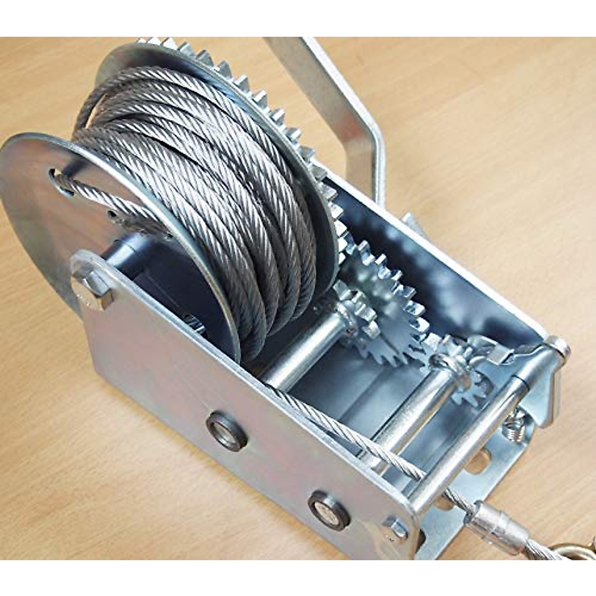 2000LB H.D. Hand Winch Dual Gear Steel Cable ATV Towing Trailer Boat (1)