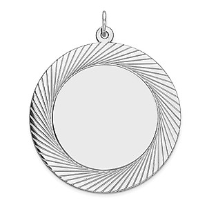 Solid 925 Sterling Silver Engravable Round Front/Back Disc Charm Brushed Matte Finish Pendant - 38mm x 31mm