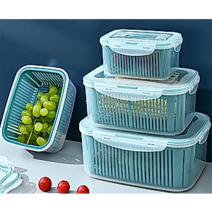 Fruit Storage Containers for Fridge, 5 Sizes, with Drain Basket and Lid, Suitable for Kitchen, Refrigerator Fruit and Vegetable Storage,XL/5800ML