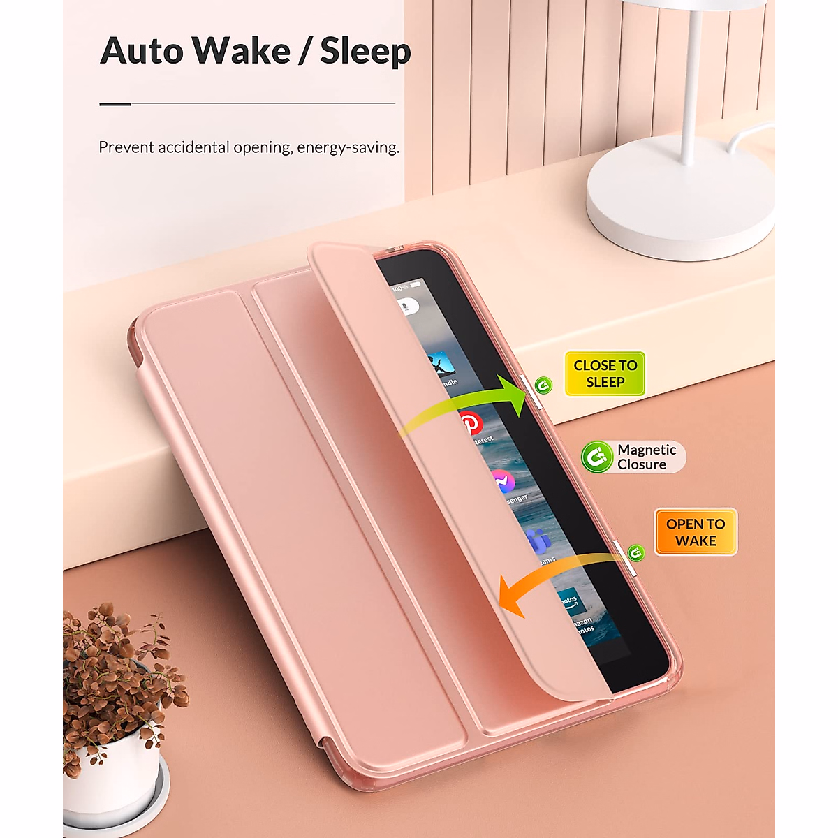 MoKo Case Fits Amazon All-New Kindle Fire 7 Tablet (2022 Release-12th Generation) Latest Model 7", Soft TPU Translucent Frosted Back Cover Multi-Angle Smart Shell, Auto Wake/Sleep, Rose Gold