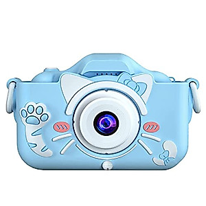 SLSFJLKJ Kids Camera with Silicone Case, Video Camera for Children with Fun Games, Kids Digital Camera with Special Effects, Rechargeable Battery, Ideal for Boys and Girls (Blue Cat 32G)