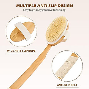 Shower Back Brush, 2 Heads 18.2 inch Bath Brush Long Handle for Shower, Body Bath Brush with Stiff and Soft Bristles, Back Scrubber for Shower for Men and Women