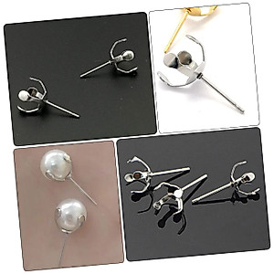 VILLCASE 40 pcs Pearl Claw Holder earring posts for jewelry making claw style blanks prong jewelry making earrings supplies pearl stud earrings for women gem Miss pendant Stainless steel