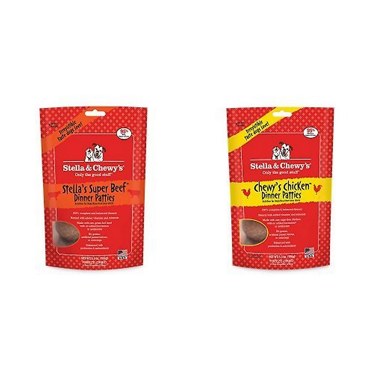 Stella & Chewy'S Freeze-Dried Raw Dinner Patties Dog Food Variety Pack Of 2 (Chicken And Beef), 5.5 Oz. Each