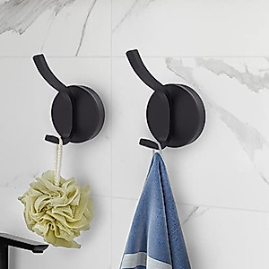 WUIVIUT Matt Black Towel Hooks Wall Hooks Heavy Duty, Wall Mounted Hook Holder for Bathroom Kitchen Pool Hotel, SUS 304 Stainless Steel Sticky Hooks for Hanging Coat Towels Robe Key Bag, 4 Pack