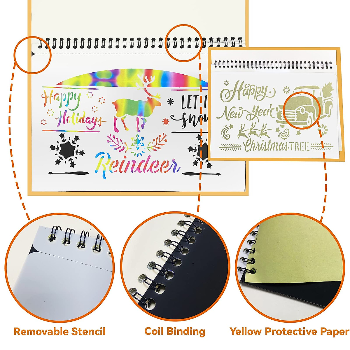 Christmas Scratch Paper Art Notebooks, 24 Piece Set of 14 Sheets Rainbow Magic Scratch Off Paper, 10 x 7 Inches, with 6 Xmas Stencils, 3 Scratcher Sticks, and 1 Cleaning Brush for Kid, Adult and more