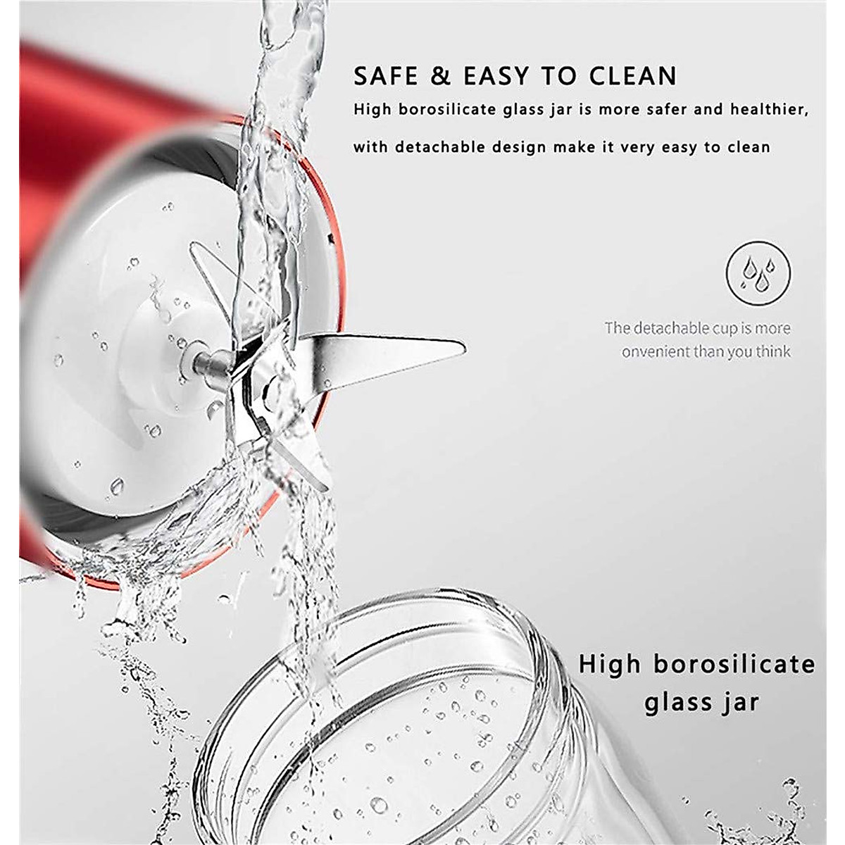 Portable Personal Blender, USB Rechargeable Glass Juicer Cup, 500ml with Travel Lid Small Fruit Mixer for Shakes and Smoothies