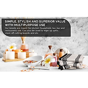 Black White Set of 4 Kitchen Dish Towels 20X30 Inch Extra Large Size Highly Absorbent 100% Cotton Hand Towel with Mitered Corners Modern Stripes For Bar & Tea And Household Use With Hanging Loop