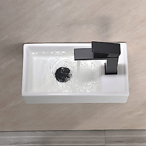 Wall Hung Basin Sink Small Cloakroom Basin Sink, Wall Mount Rectangle Ceramic Wash Basin Small Right Hand Vessl Bain Sink Set With Faucet&Drain For Bathroom