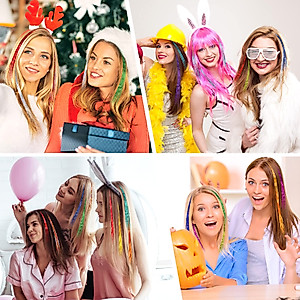 FEBSNOW 47 Inches Tinsel Hair Extension with Tool 3600 Strands 18 Mixed Colors Hair Extension Tinsel Kit Glitter Hair Extensions for Women Girls Hair Accessories for Christmas New Year Cosplay Party