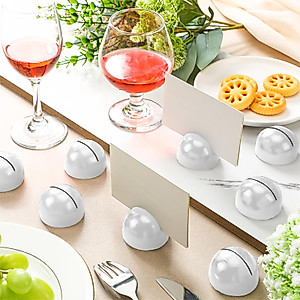 Geyoga 50 Pcs Table Number Holder Round Table Number Stands Modern Place Card Holders White Table Number Holders Wood Table Number Clips for Wedding Reception Anniversary Party Events Banquet Picture