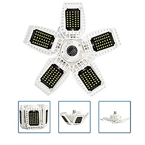 Garage Ceiling Lights, 10000LM Bright Led Deformable Lights for Garage, 100W LED Garage Light, Easy to Install 5 Glow Panels Ceiling Lamp for Basement Workshop Warehouse Attic Indoor Black
