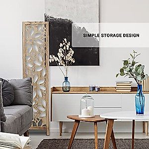 ECOMEX 4 Panel Cutout Room Divider 5.6Ft Wood Room Dividers and Folding Screens Carved Room Dividers Screen for Home Office Restaurant Bedroom, Natural