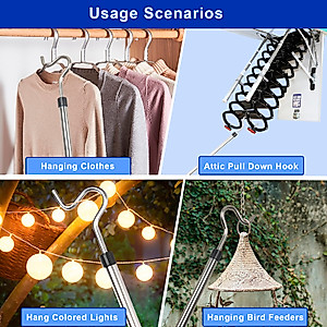 Frebuta Clothes Hook Pole, 51In Closet Reacher Pole Stainless Steel Garment Hook Pole S Hook For Plants Hang Light Rod Soft Sponge Handle Studiness& Durability Lightweight (Yellow Black)