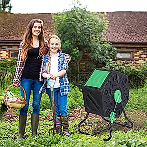 JupiterForce Tumbling Composting Bins, Heavy-Duty Compost Tumbler with Sliding Door for All Season Outdoor Gardens, Yards Waste, Black (18.5 Gallon)