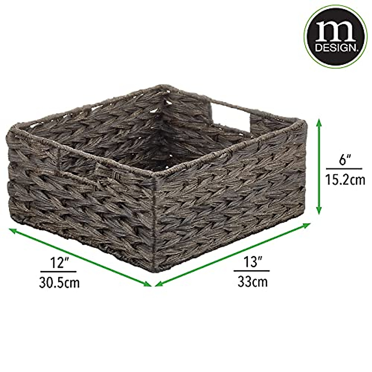 mDesign Woven Farmhouse Kitchen Pantry Food Storage Organizer Basket Box - Container Organization for Cabinets, Cupboards, Shelves, Countertops, Store Potatoes, Onions, Fruit, 6 Pack, Espresso Brown