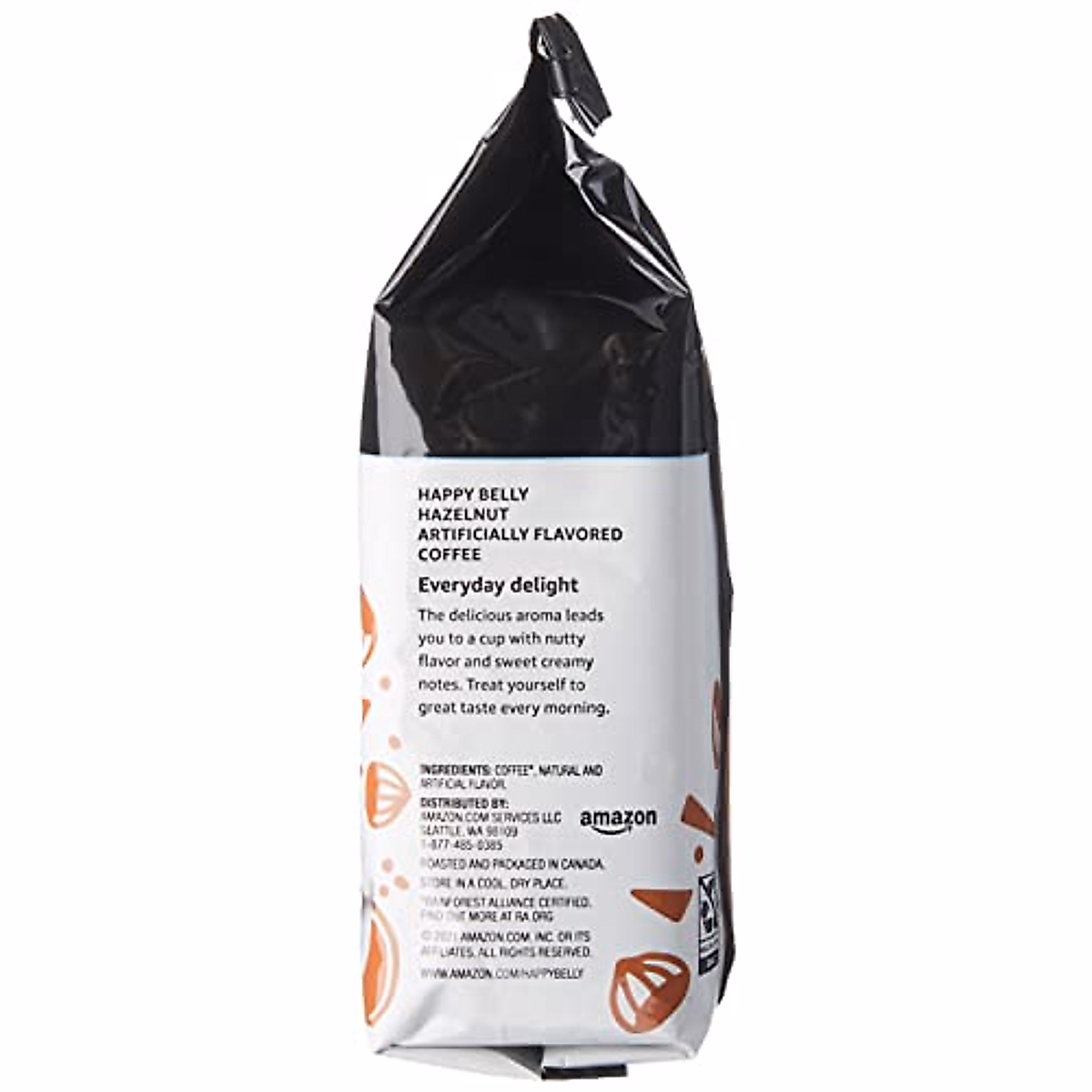 Amazon Brand - Happy Belly Hazelnut Flavored Ground Coffee, Medium Roast, 12 Ounce