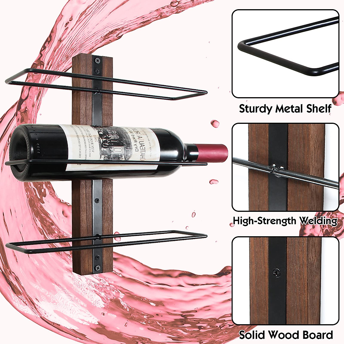 B4Life Wine Rack Wall Mounted for 9 Wine Bottles, Wall Wine Rack Wood Wine Racks for Wall, Wine Holder Wall Mounted Wine Bottle Racks for Kitchen, Dining Room, Bar