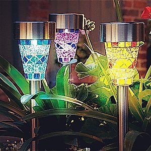 Solar Garden Lights Outdoor - Adecorty Solar Garden Stake Lights 3 Color Solar Path Lights, Landscape Lights for Garden Path Walkway Patio Lawn Outdoor Christmas Halloween Decorations, 3 Pack
