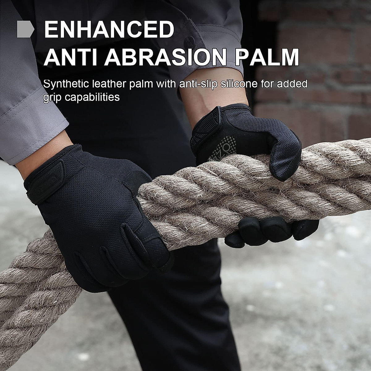 OZERO Utility Work Gloves for Men Women: Touchscreen Mehcanic Glove Flex Grip Non-Slip Palm for Gardening, Yard Work, Construction, DIY, Shooting, Hunting, 1 Pair (Black, Medium)