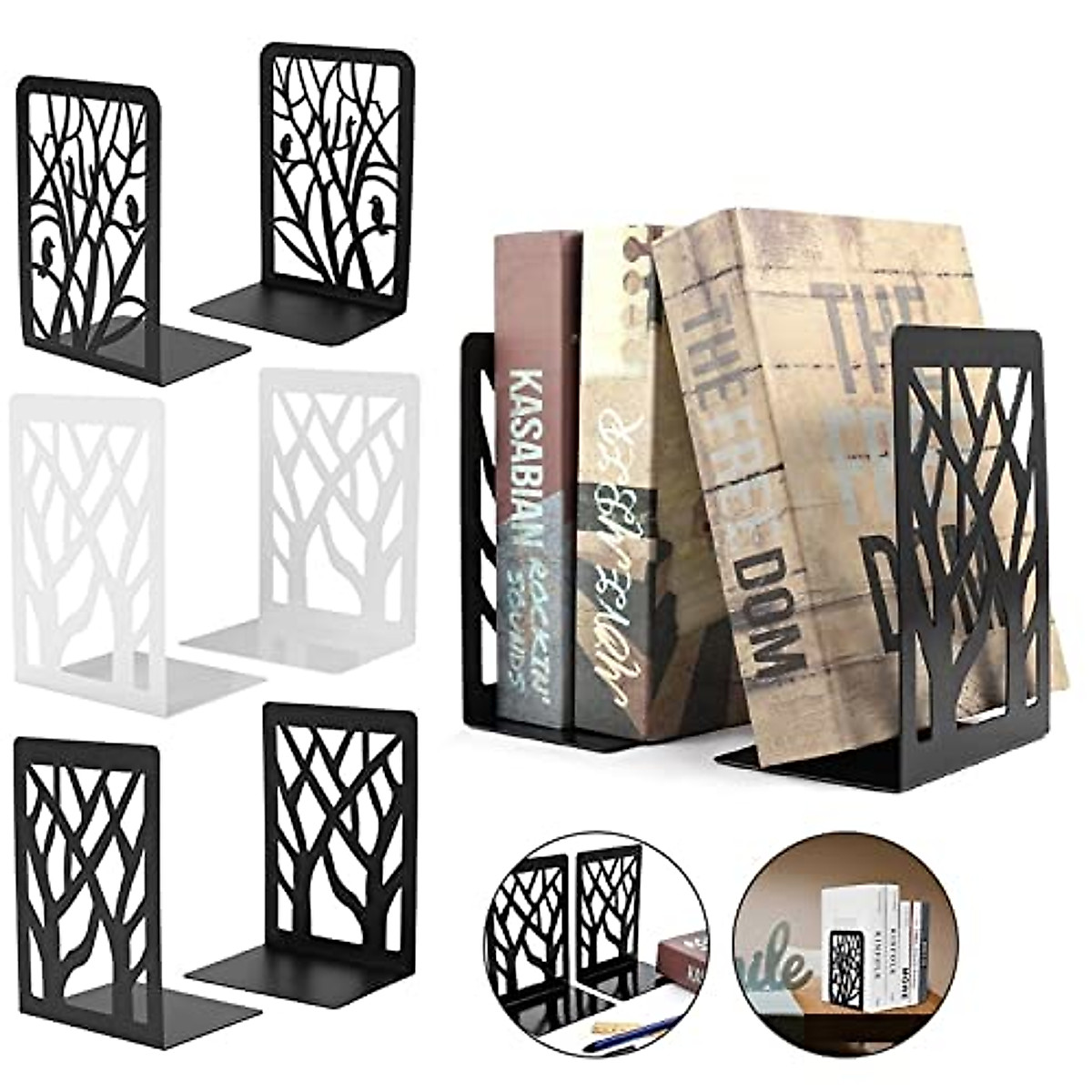 Wonzonewd File Sorters Book Ends Universal Metal Bookends for Shelves Heavy Duty Metal Non-Skid Bookend Supports Book Shelf Holder