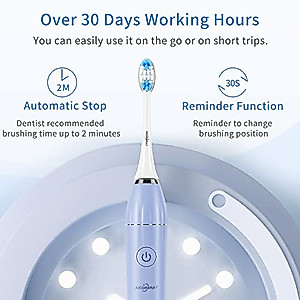 Aicoreray Electric Toothbrush for Kids 8-12, 4 Modes with 30s Smart Timer, Charge for 6 Hours and Use for 30 Days, Electric Toothbrush for Adults & Kids, Includes 4 Replacement Brush Heads (Bule)