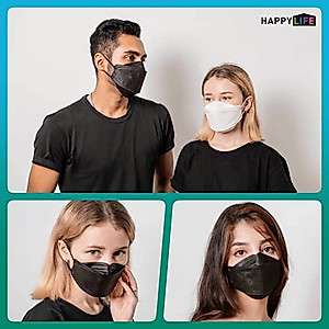 [10pcs] Happy Life SKY KF94 Face Mask, Black Color, Unisex Adult SIZE, Premium Individual Pack 4-Layer, Disposable KF94 Mask, Men, Women, Made in Korea.