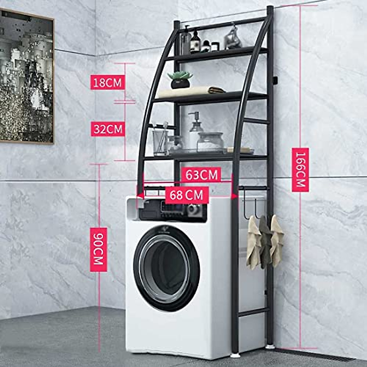 WLLLL 3-Tier Laundry Room Shelf Over The Toilet/Washing Machine Storage Rack, Adjustable Organizer Stand,for Laundry Room,Toilet,Black,White