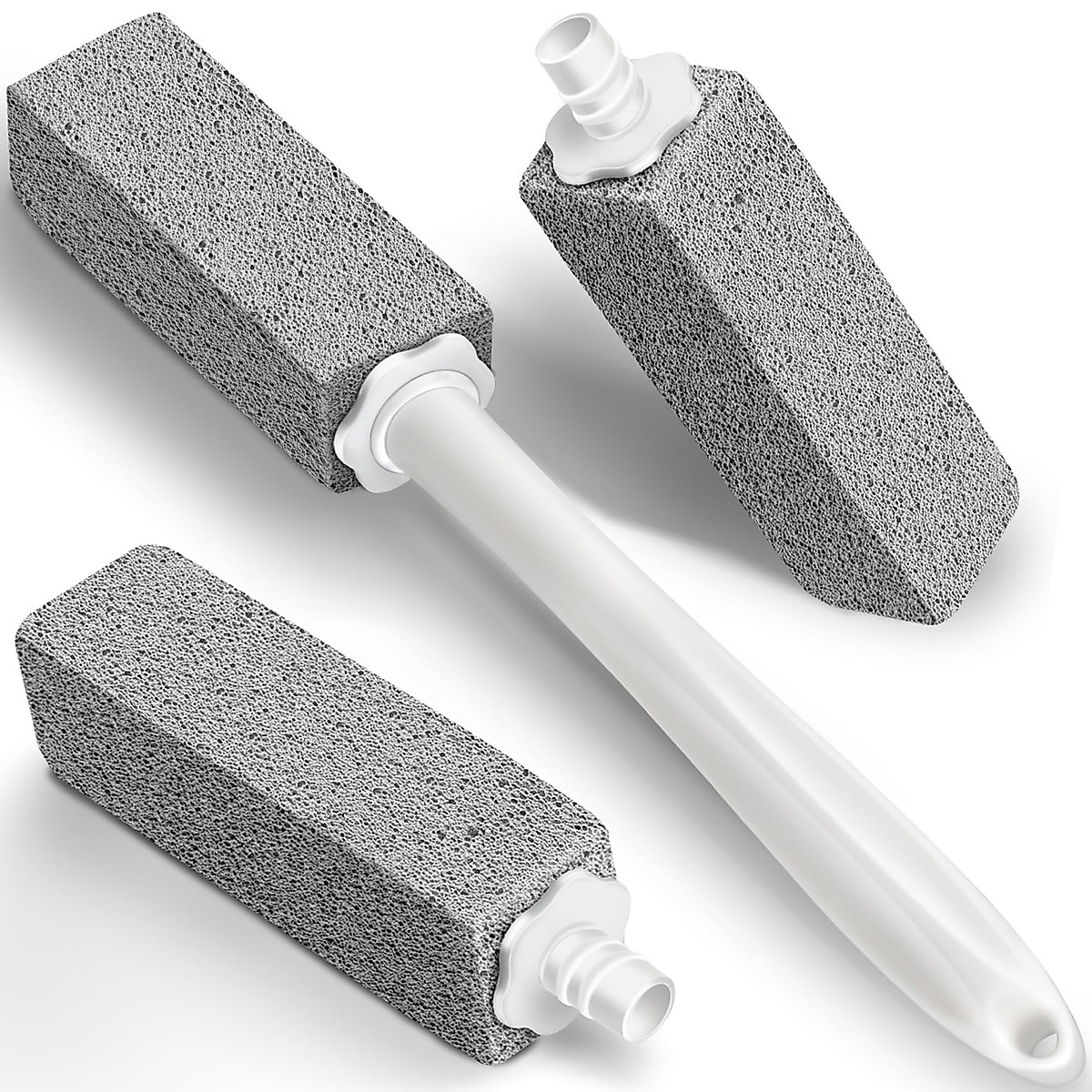 Maryton Pumice Stone for Toilet Cleaning with Extra Long Handle, Replaceable Design, 1 Cleaning Handle, 3 Cleaning Stones Refills, Easy for Removing Stubborn Hard Water Stains Buildups