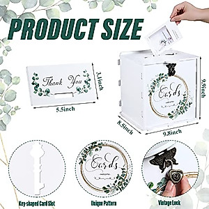 Wedding Card Box Elegant White Wooden Wedding Card Box with Lock for Wedding Reception Anniversary Graduation Birthday Parties Baby Shower Large Card Holder, 9.9 x 9.8 x 8.5 Inches