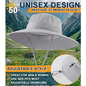 Home Prefer UPF50+ Mens Sun Hat Wide Brim Fishing Hat Airy Womens Sun Protection Hat Gardening Beach Bucket Hat Light Grey