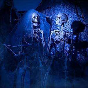 DECORLIFE 2 Pack 36" Skeleton Halloween Decorations, Plastic Posable Skeleton Decor with Movable Joints for Haunted Houses, Lawn, Graveyard, Trunk or Treat (White)